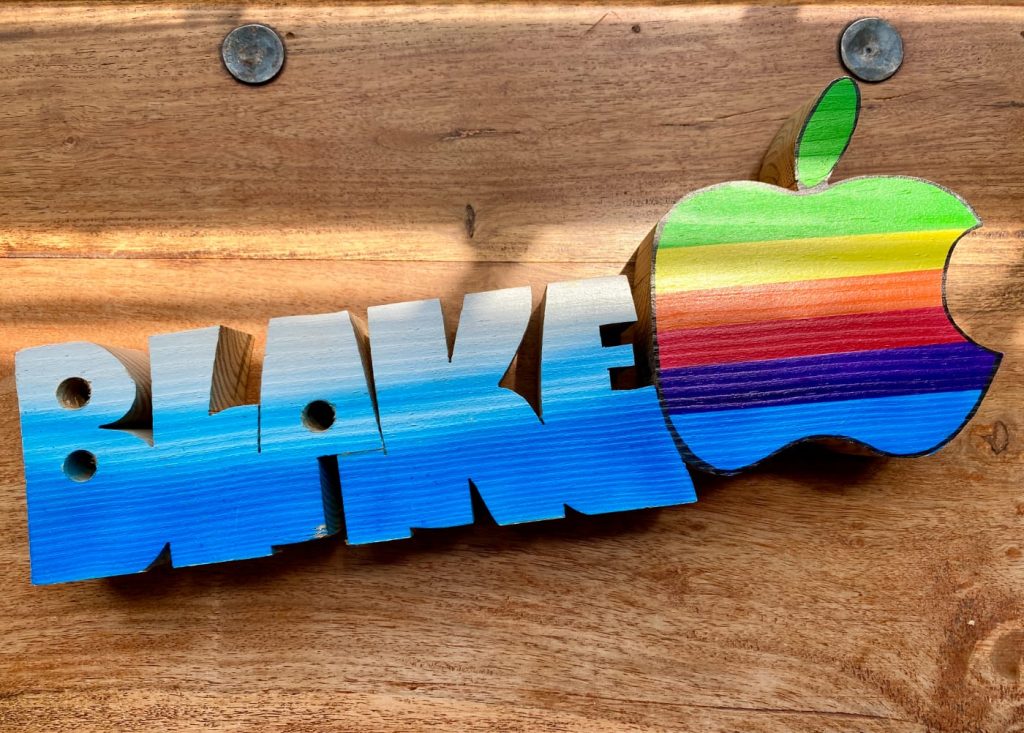 About the Personalized, Cut Wood Apple Logo Sign from 1984 - Byte Cellar